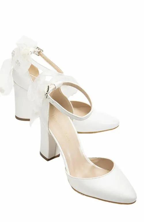 FOREVER & ALWAYS SHOES Lilly Bridal Shoes With Lace Back Bow - White