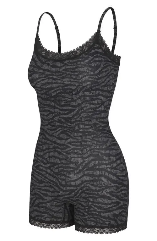 SAVAGE X FENTY Snug Hug Sleep Romper - Black Caviar Tiger Stripe Text