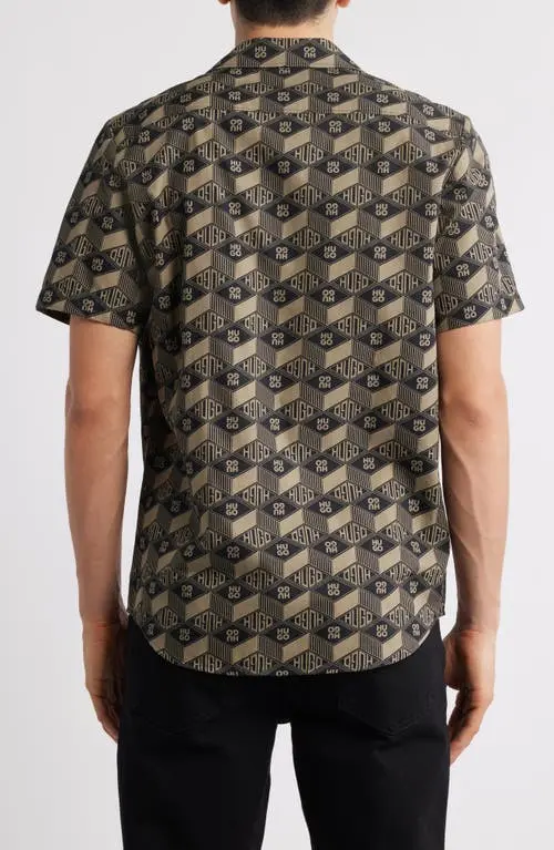 Hugo Ellino Logo Print Camp Shirt - Black