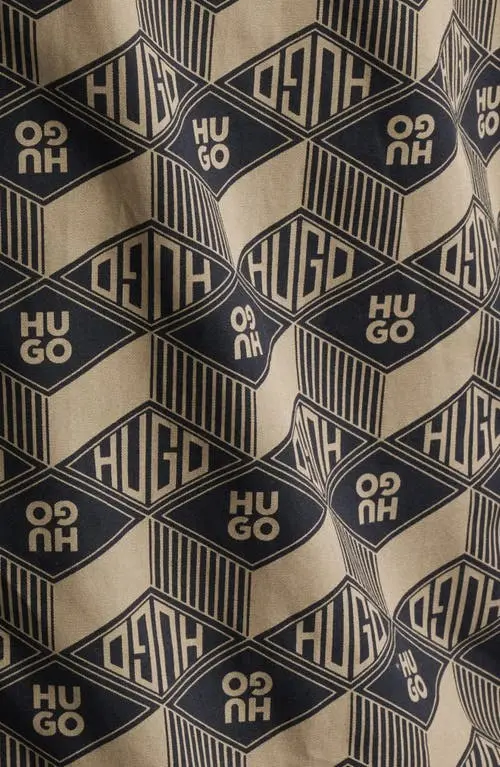 Hugo Ellino Logo Print Camp Shirt - Black