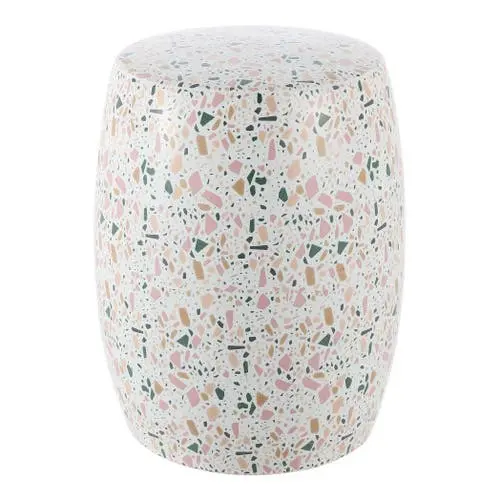JONATHAN Y Chiara 17.5" Terrazzo Ceramic Garden Stool - White/pink