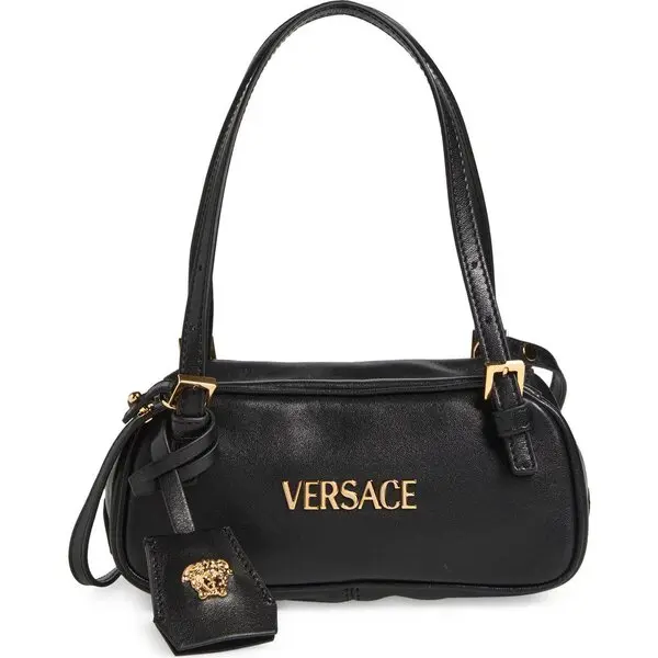 Versace Mini Logo East/west Leather Shoulder Bag - Black Versace Gold