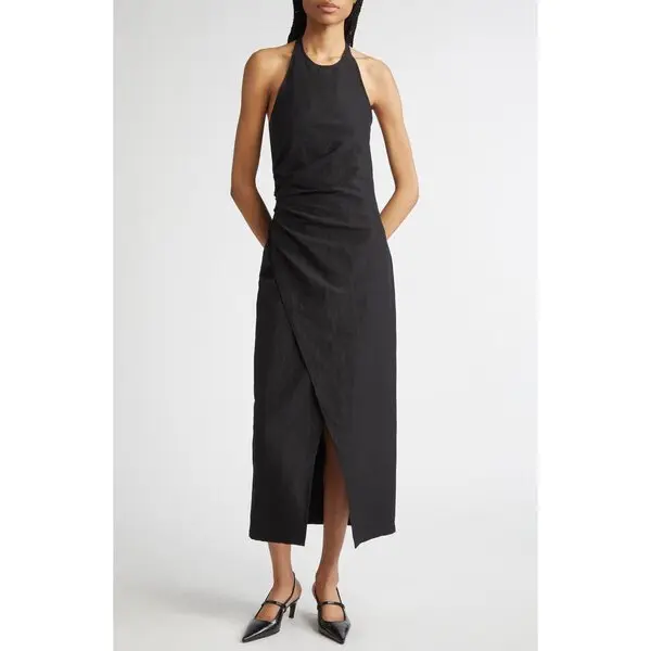 A.L.C. Sylvie Halter Neck Linen-blend Dress - Black
