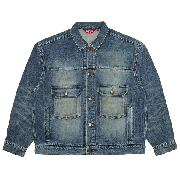 Supreme Distressed Selvedge Trucker Jacket - Blue