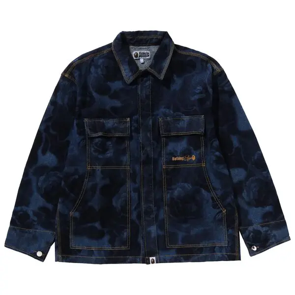 A BATHING APE Floral Camo Jacquard Denim Work Jacket