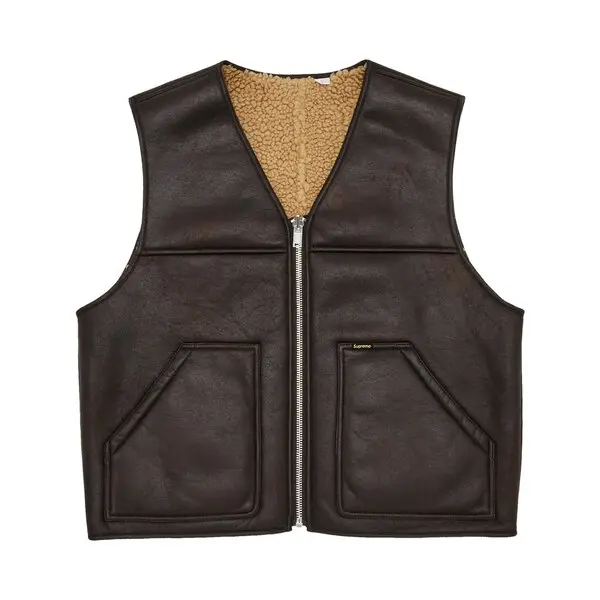 Supreme Reversible Faux Shearling Work Vest - Brown