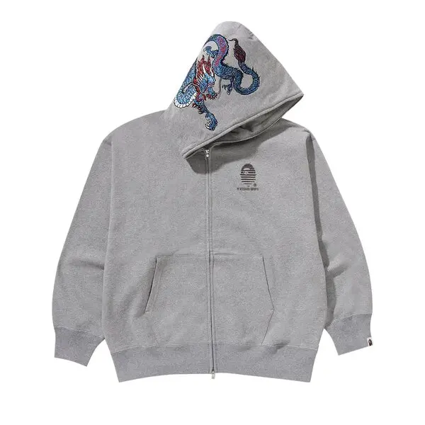 A BATHING APE Tiger And Dragon Relaxed Fit Full Zip Hoodie - Grey