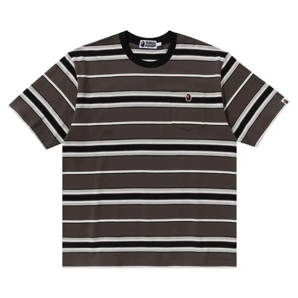 A BATHING APE Ape Head One Point Pocket Relaxed Fit Stripe Tee - Black