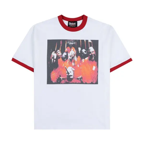 PLEASURES X Slipknot Self Titled Ringer Shirt - White