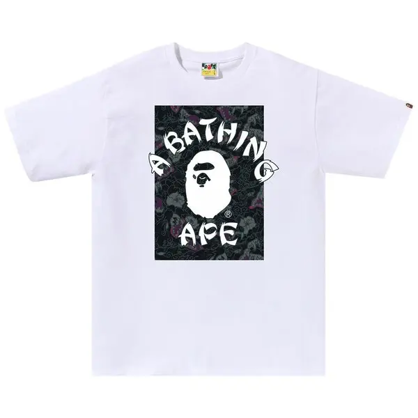 A BATHING APE Japanese Tattoo Camo On College Tee /black - White