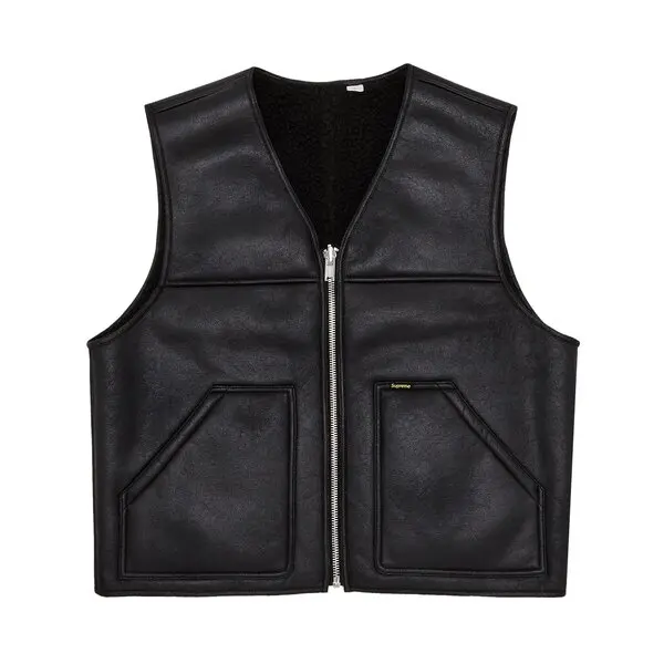 Supreme Reversible Faux Shearling Work Vest - Black