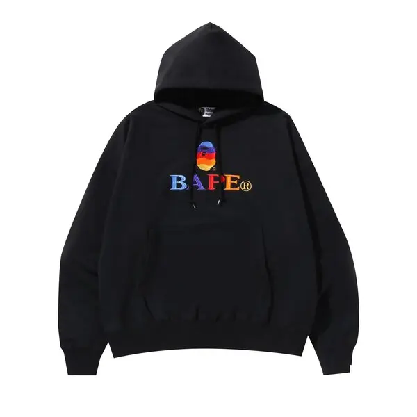 A BATHING APE Embroidery Loose Fit Pullover Hoodie - Black