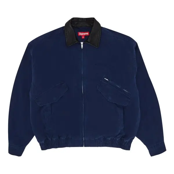 Supreme Leather Collar Utility Jacket - Blue | Editorialist