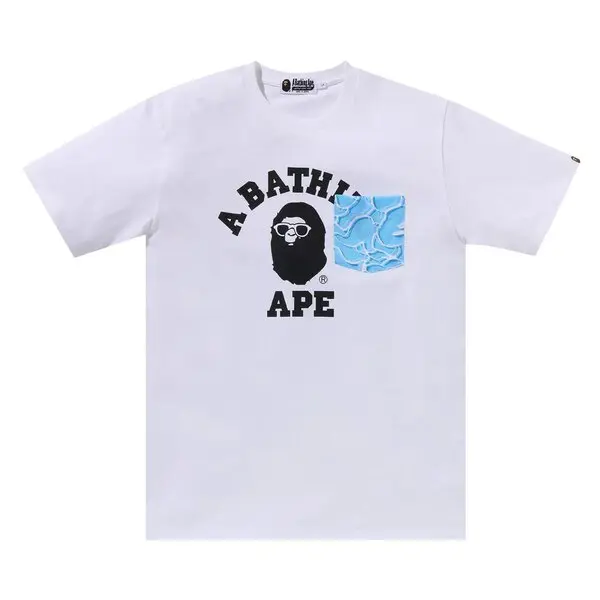 A BATHING APE Abc Sea Surface Camo Pocket College Tee - White