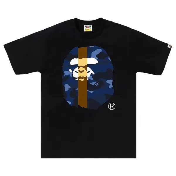 A BATHING APE Color Camo Transform Big Ape Head Tee /navy - Black