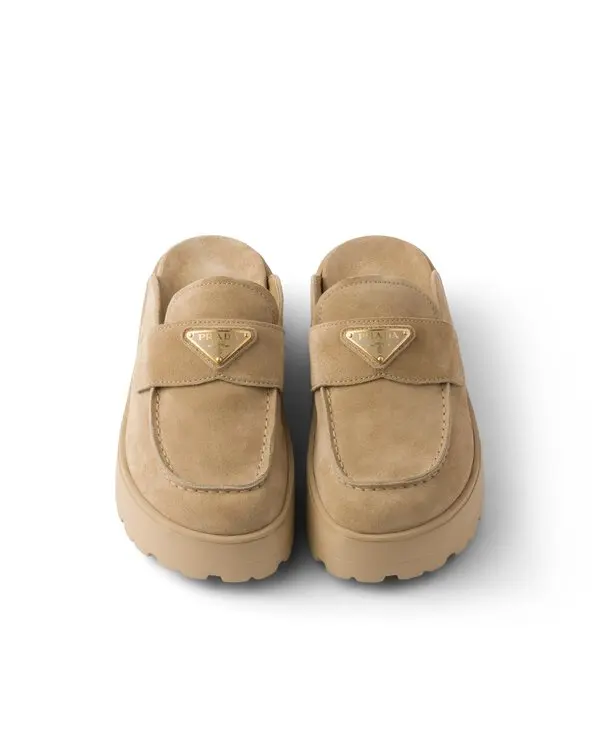 Prada Suede Flatform Mules - Neutral