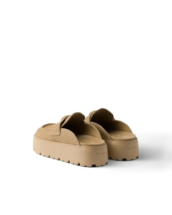 Prada Suede Flatform Mules - Neutral