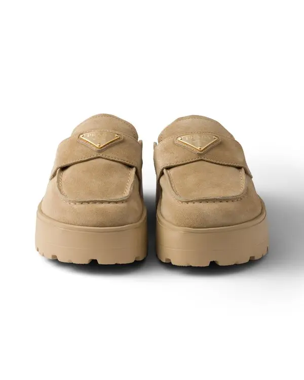 Prada Suede Flatform Mules - Neutral