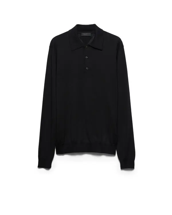 Prada Cashmere And Silk Polo Shirt - Black