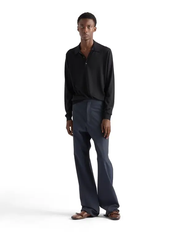 Prada Cashmere And Silk Polo Shirt - Black