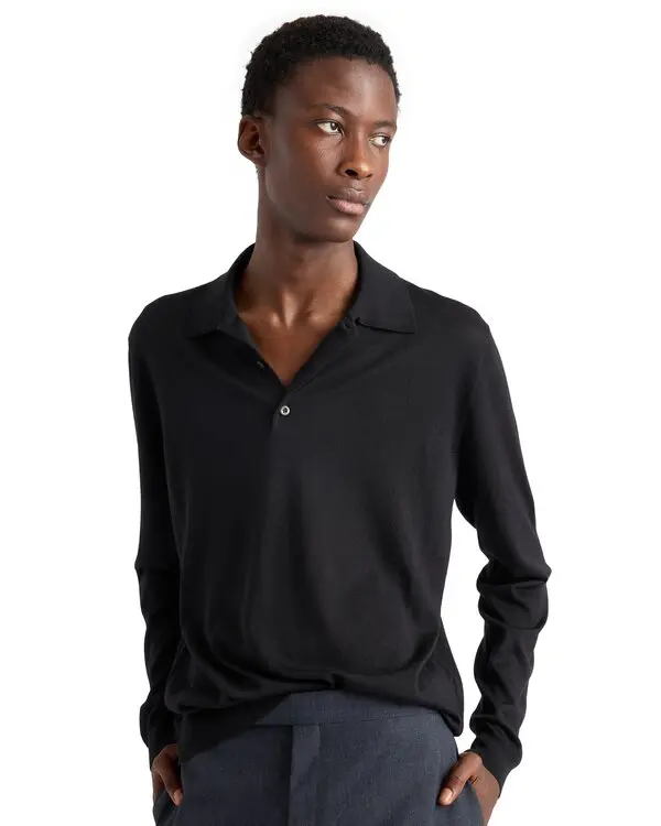Prada Cashmere And Silk Polo Shirt - Black