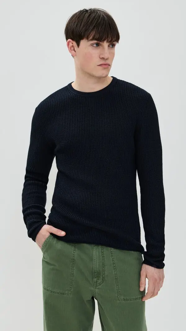 Billy Reid Mini Waffle Crew Sweater - Midnight