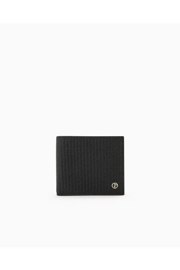 Giorgio Armani Bifold Wallet In Embossed Leather - Black