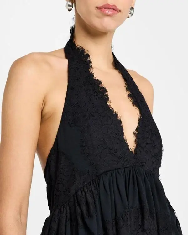 A.L.C. Cambrie Lace Trim Maxi Dress - Black