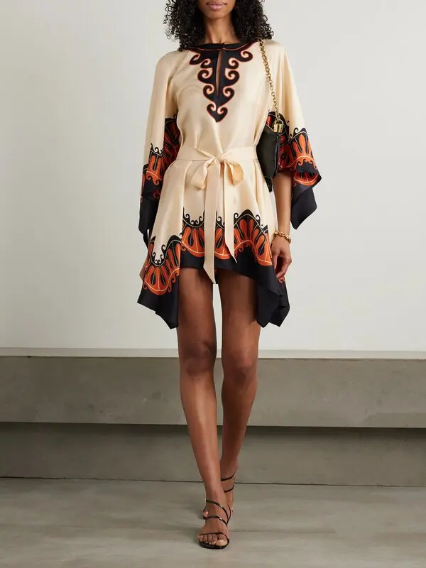 La DoubleJ X Mother Malibu Belted Printed Silk Mini Dress