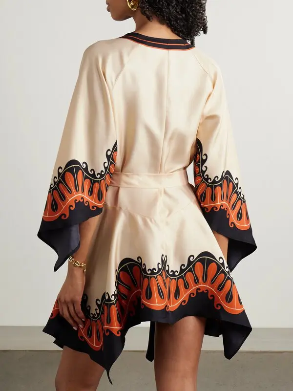 La DoubleJ X Mother Malibu Belted Printed Silk Mini Dress
