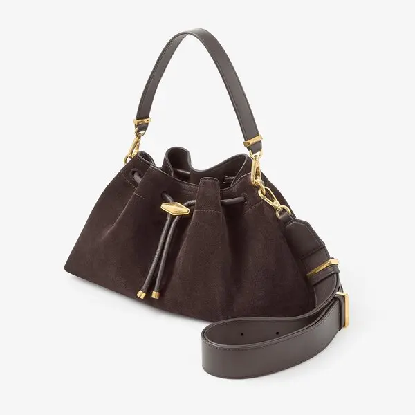 JIMMY CHOO Cinch Medium Suede Shoulder Bag - Coffee/gold