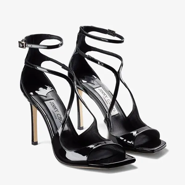 JIMMY CHOO Azia 95 Patent Leather Sandals - Black