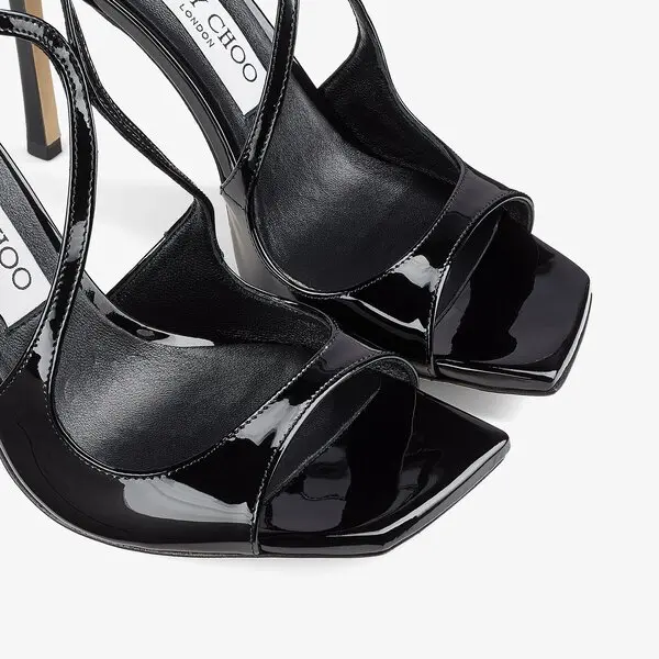 JIMMY CHOO Azia 95 Patent Leather Sandals - Black
