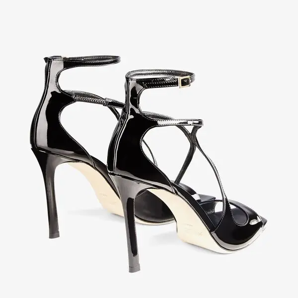 JIMMY CHOO Azia 95 Patent Leather Sandals - Black