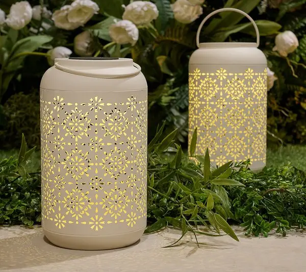 GARDEN REFLECTIONS Set Of 2 Solar Illuminated Metal Lanterns - One-color