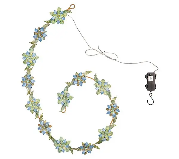 PLOW & HEARTH Battery Operated Metal Floral Garland - One-color