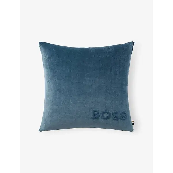 BOSS Bold Logo-embroidered Velvet Cushion Cover 45cm X 45cm - Denim