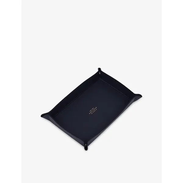 Smythson Small Rectangular Leather Trinket Tray - Navy