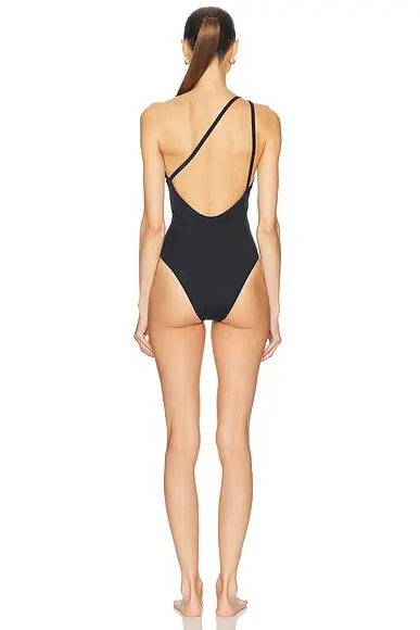 Versace One-shoulder One-piece Swimsuit With Logo Charm