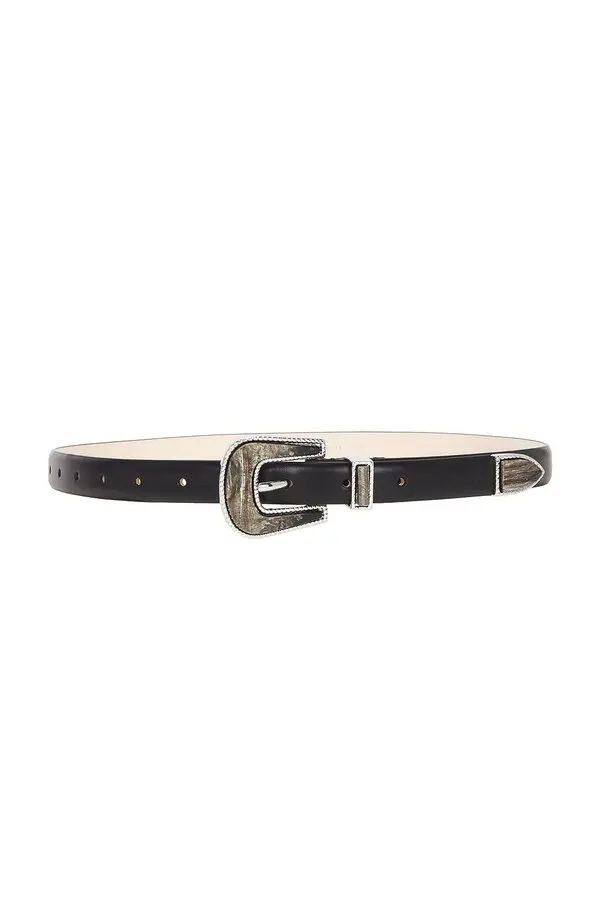 DEHANCHE Travertine Leather Belt - Black  Onyx Inlay  & Silver