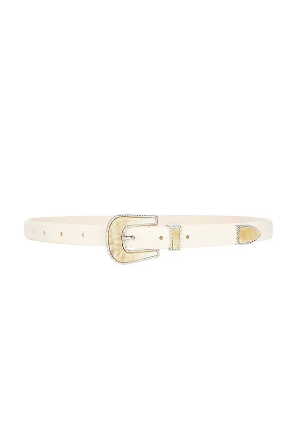 DEHANCHE Travertine Leather Belt - Ivory  Etched Marble  & Silver