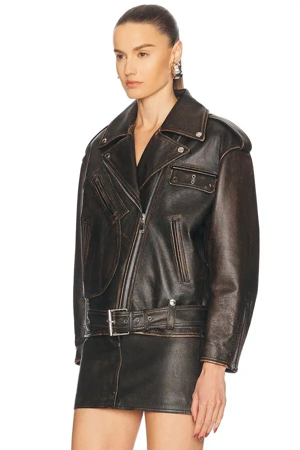 Alexander McQueen Peeling Leather Oversized Biker Jacket