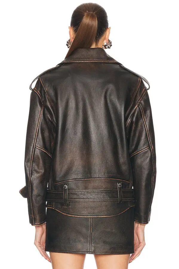 Alexander McQueen Peeling Leather Oversized Biker Jacket