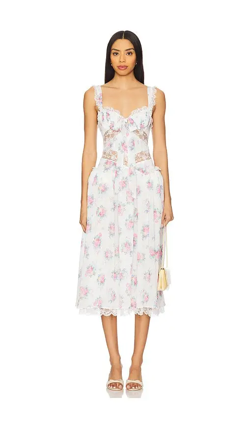 For Love & Lemons Doily Bouquet Midi Dress - White