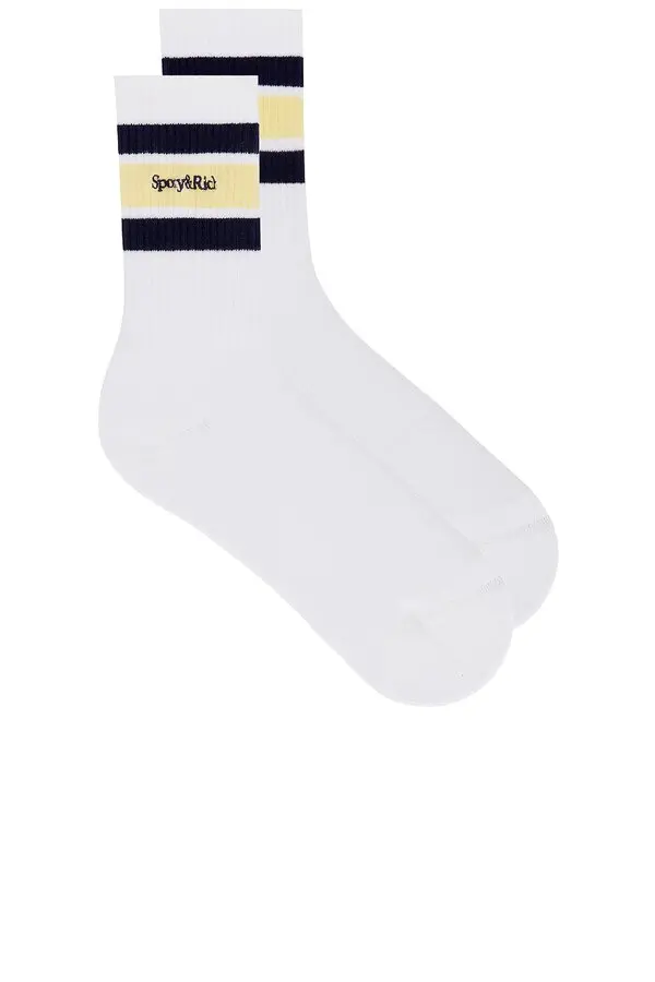 SPORTY & RICH Serif Logo Crew Socks - White