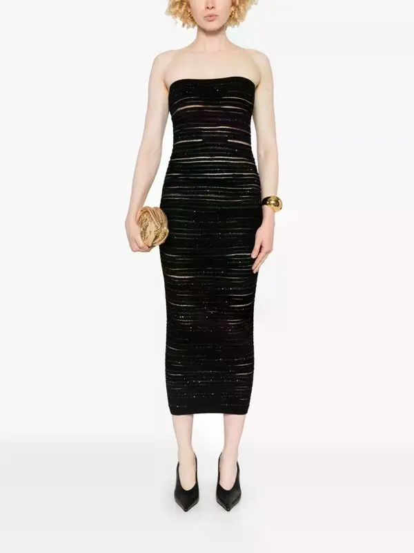 Balmain Strapless Knitted Midi Dress In Black - 28% Off | Editorialist