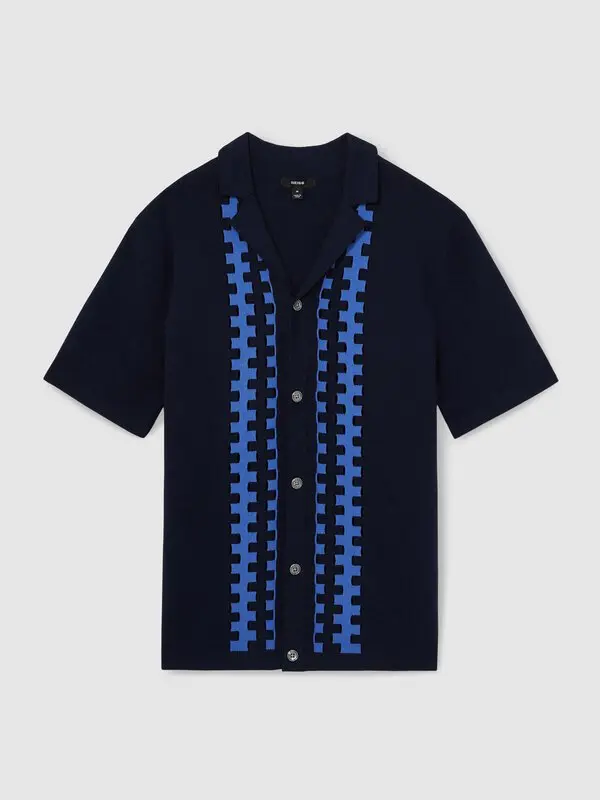REISS Addington Geometric Cuban-collar Knit Shirt