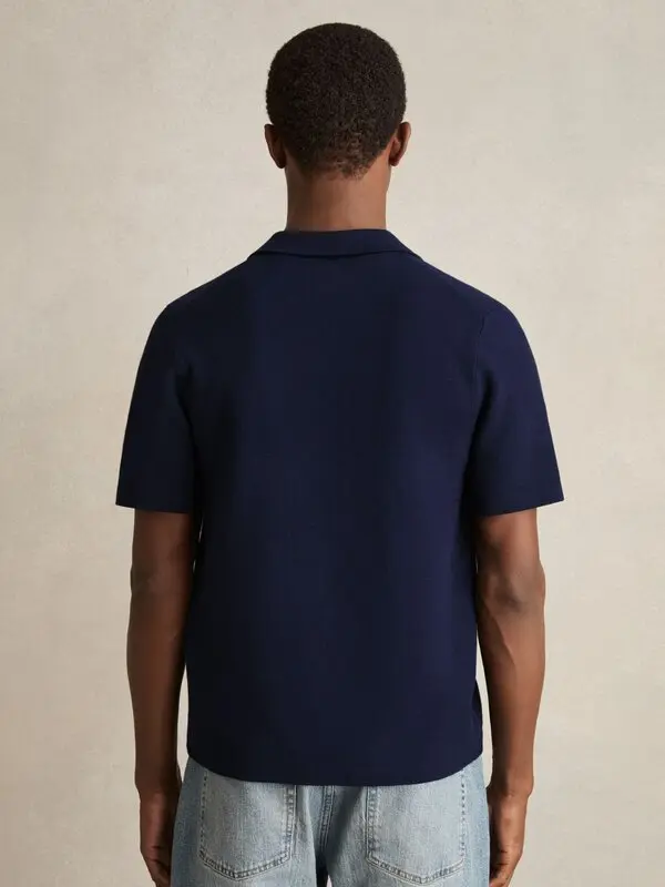 REISS Addington Geometric Cuban-collar Knit Shirt