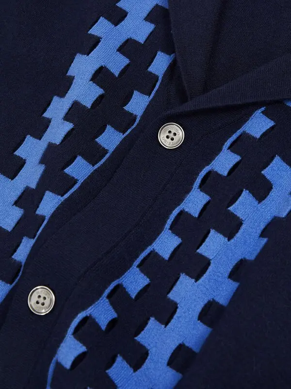 REISS Addington Geometric Cuban-collar Knit Shirt