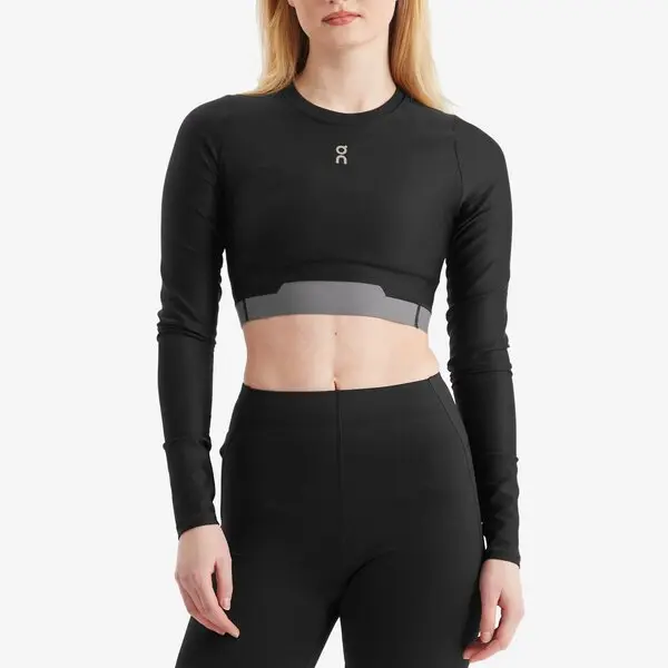 On Train Long Sleeve Crop Top - Black